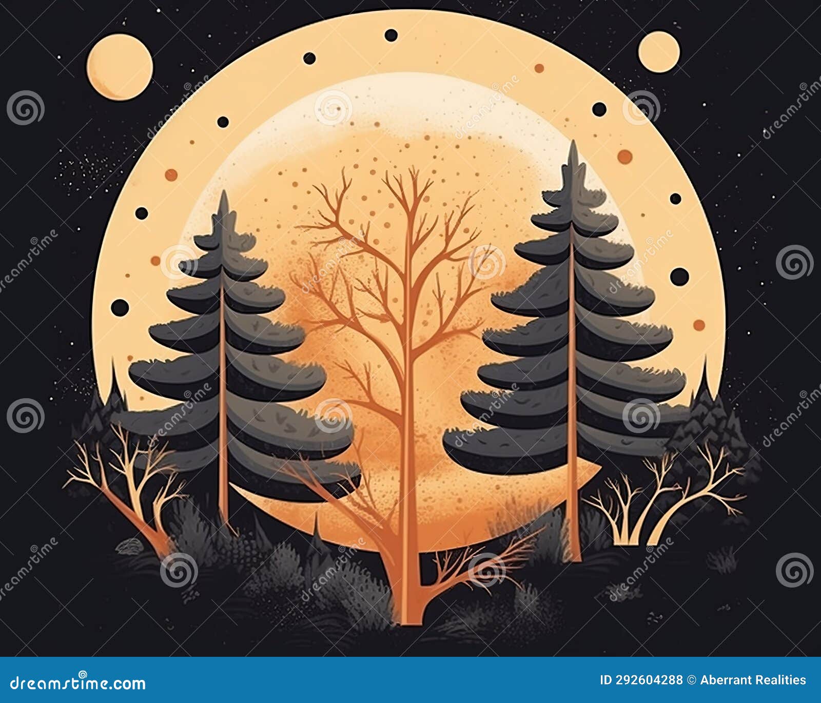 An Illustration of Trees and a Full Moon Stock Illustration ...