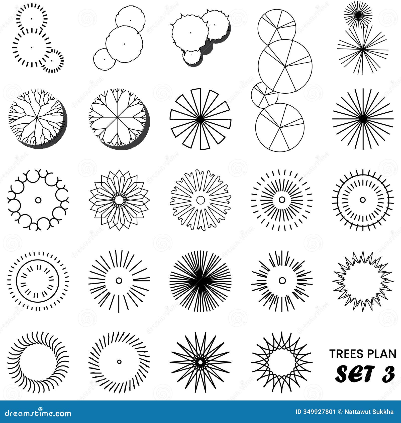 Illustration of Trees Plan Hand Drawn for Architectural and Landscape ...