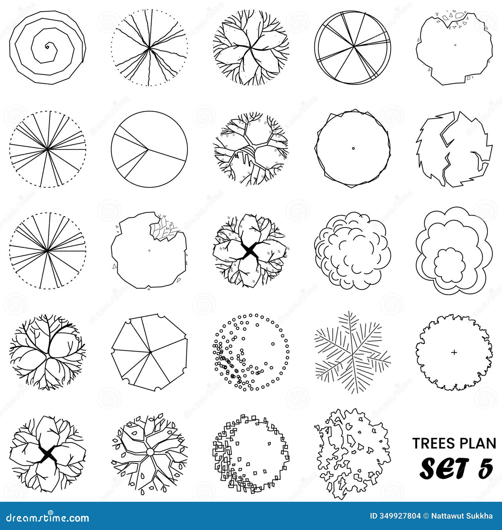 Illustration of Trees Plan Hand Drawn for Architectural and Landscape ...