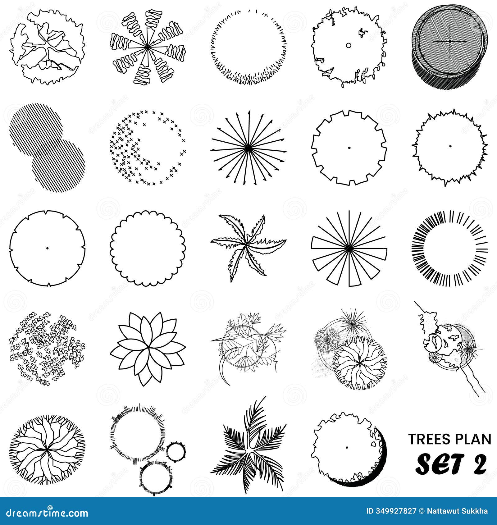 Illustration of Trees Plan Hand Drawn for Architectural and Landscape ...