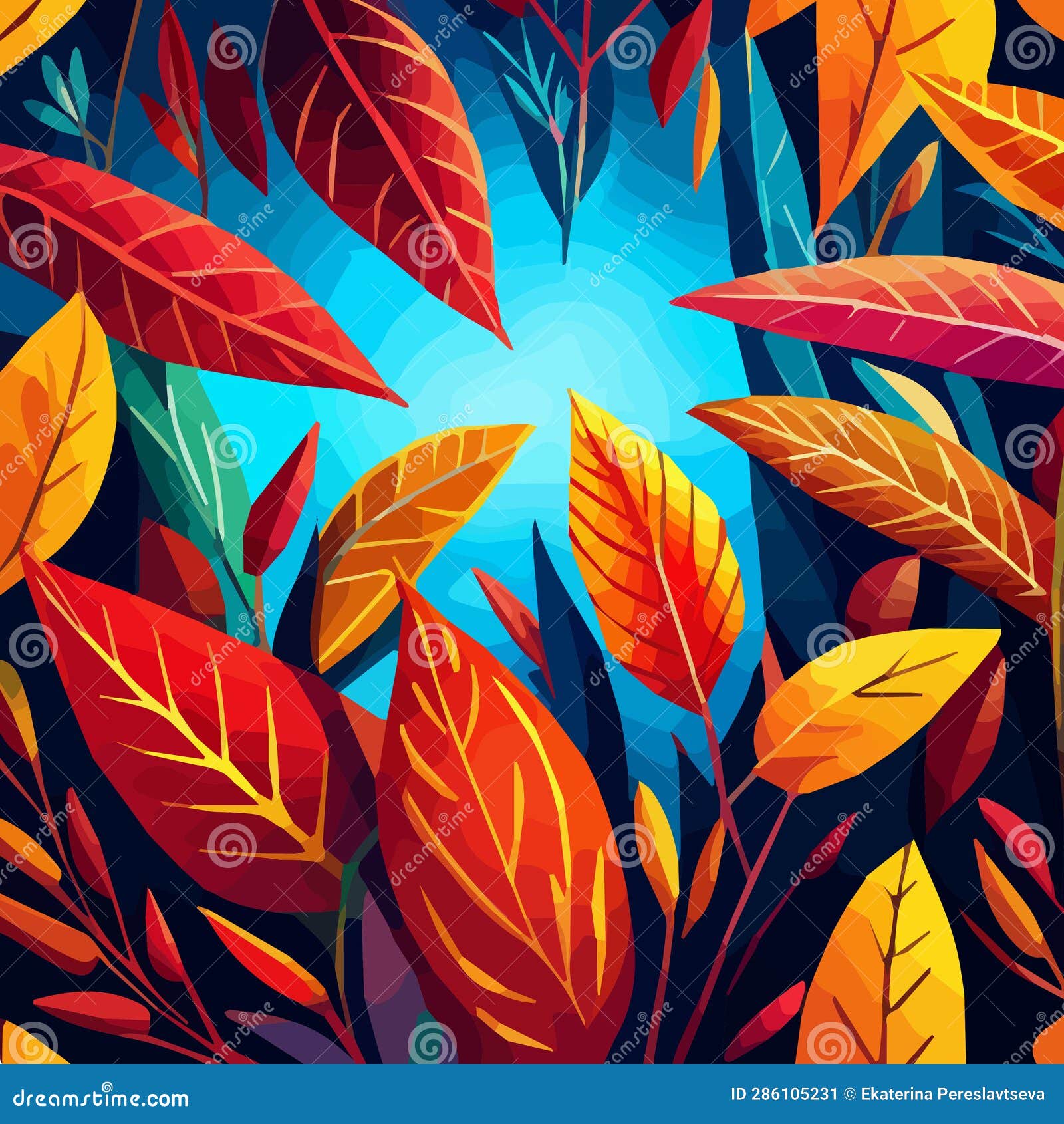 Illustration of Tropical Colorful Plants in the Form of a Patern ...