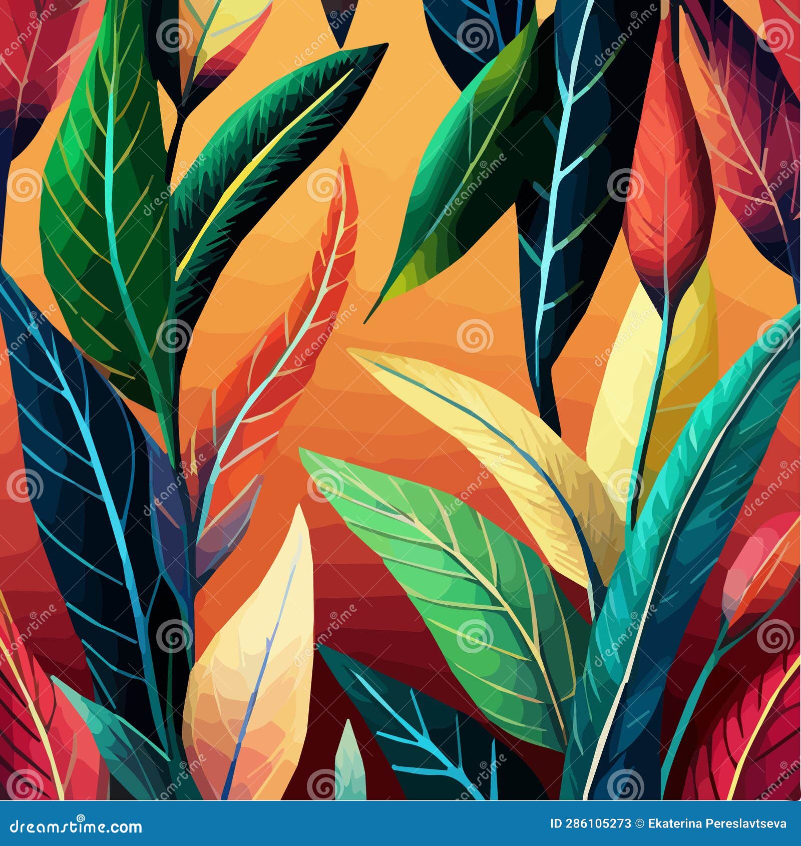 Illustration of Tropical Colorful Plants in the Form of a Patern ...