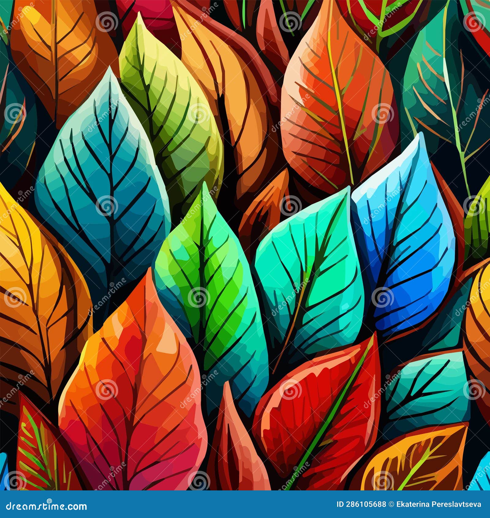 Illustration of Tropical Colorful Plants in the Form of a Patern ...