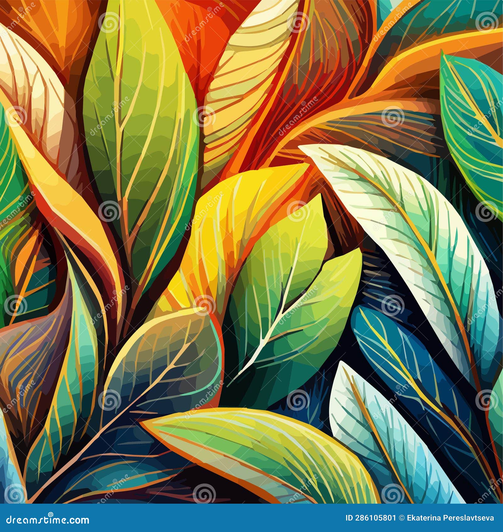 Illustration of Tropical Colorful Plants in the Form of a Patern ...