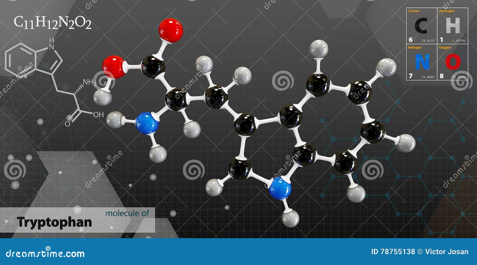 Illustration of Tryptophan Molecule Isolated Gray Background Stock ...