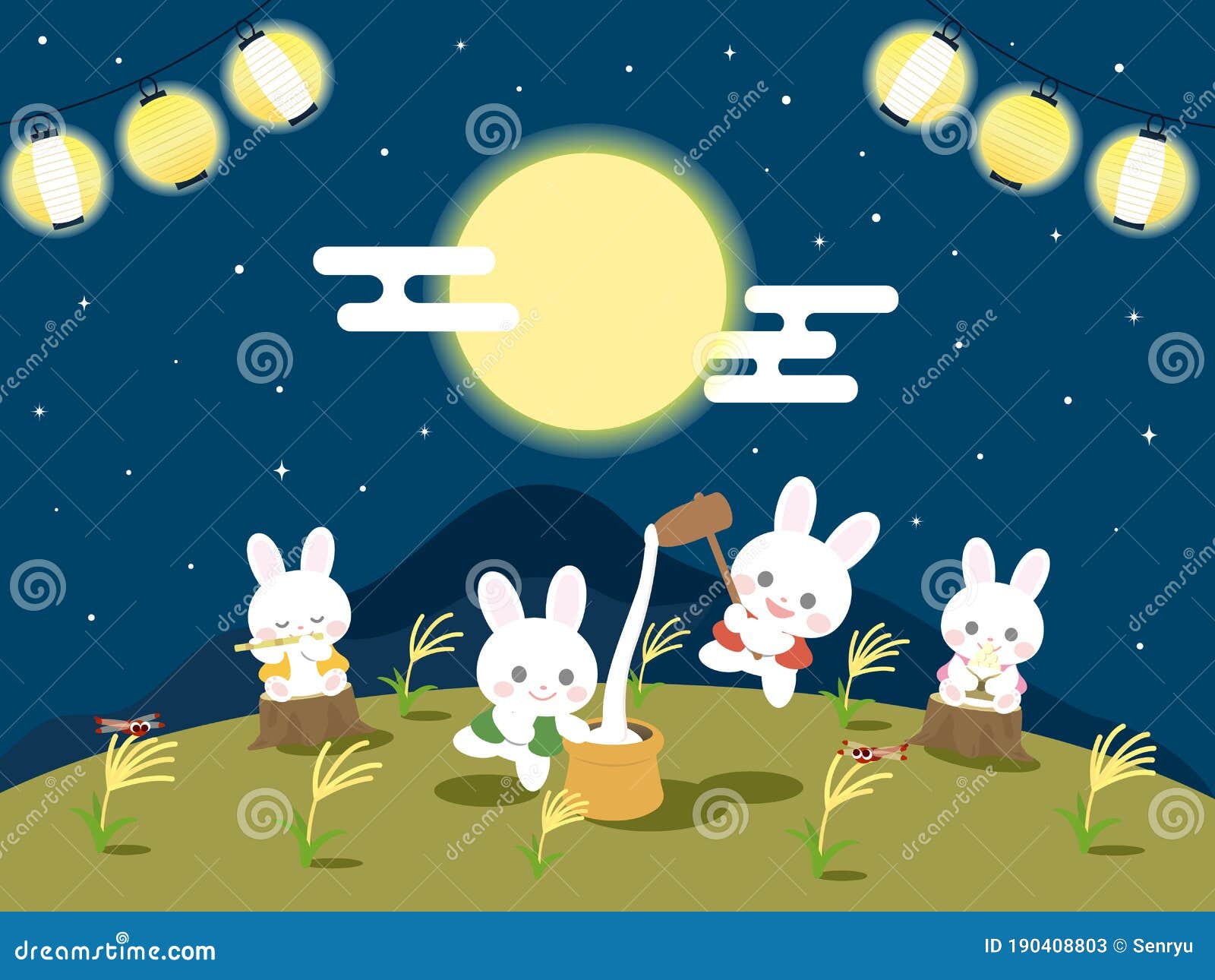 Tsukimi illustration stock vector. Illustration of moon - 190408803