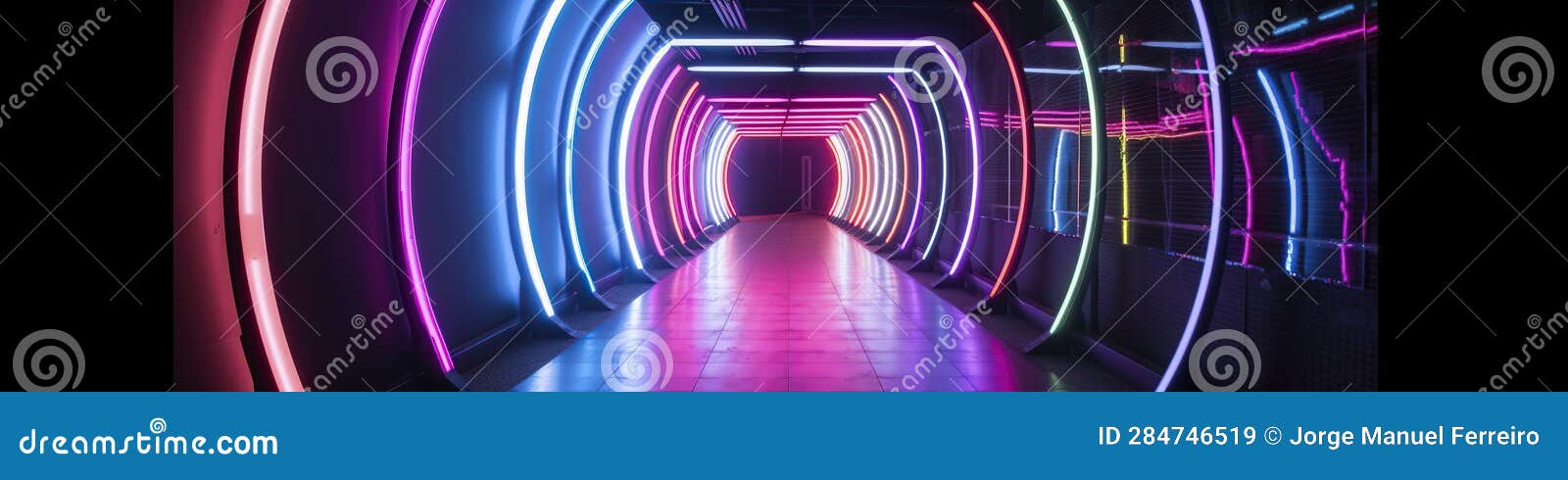 Illustration, Tunnel with Neon Light, Website Header, Ai Generative ...