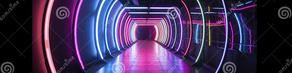Illustration, Tunnel with Neon Light, Website Header, Ai Generative ...