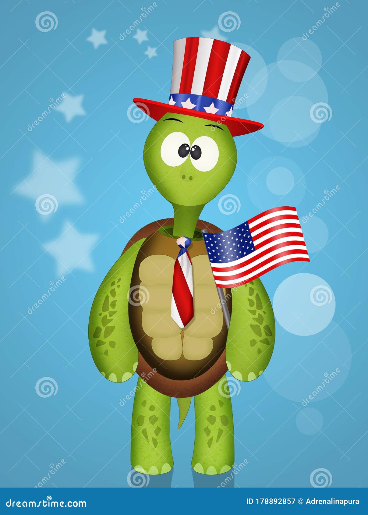 Turtle Celebrate Independence Day Stock Illustration - Illustration of ...