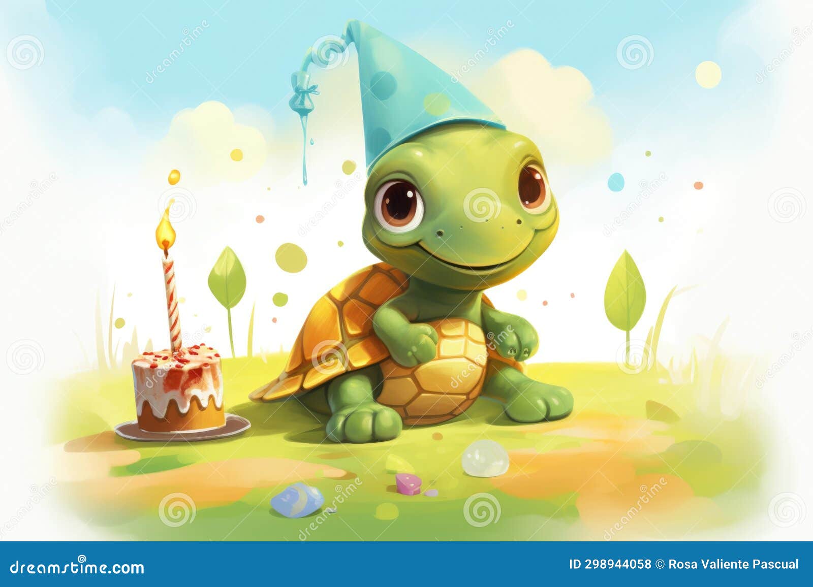 Illustration of Turtle Celebrating His Birthday Smiling Stock ...