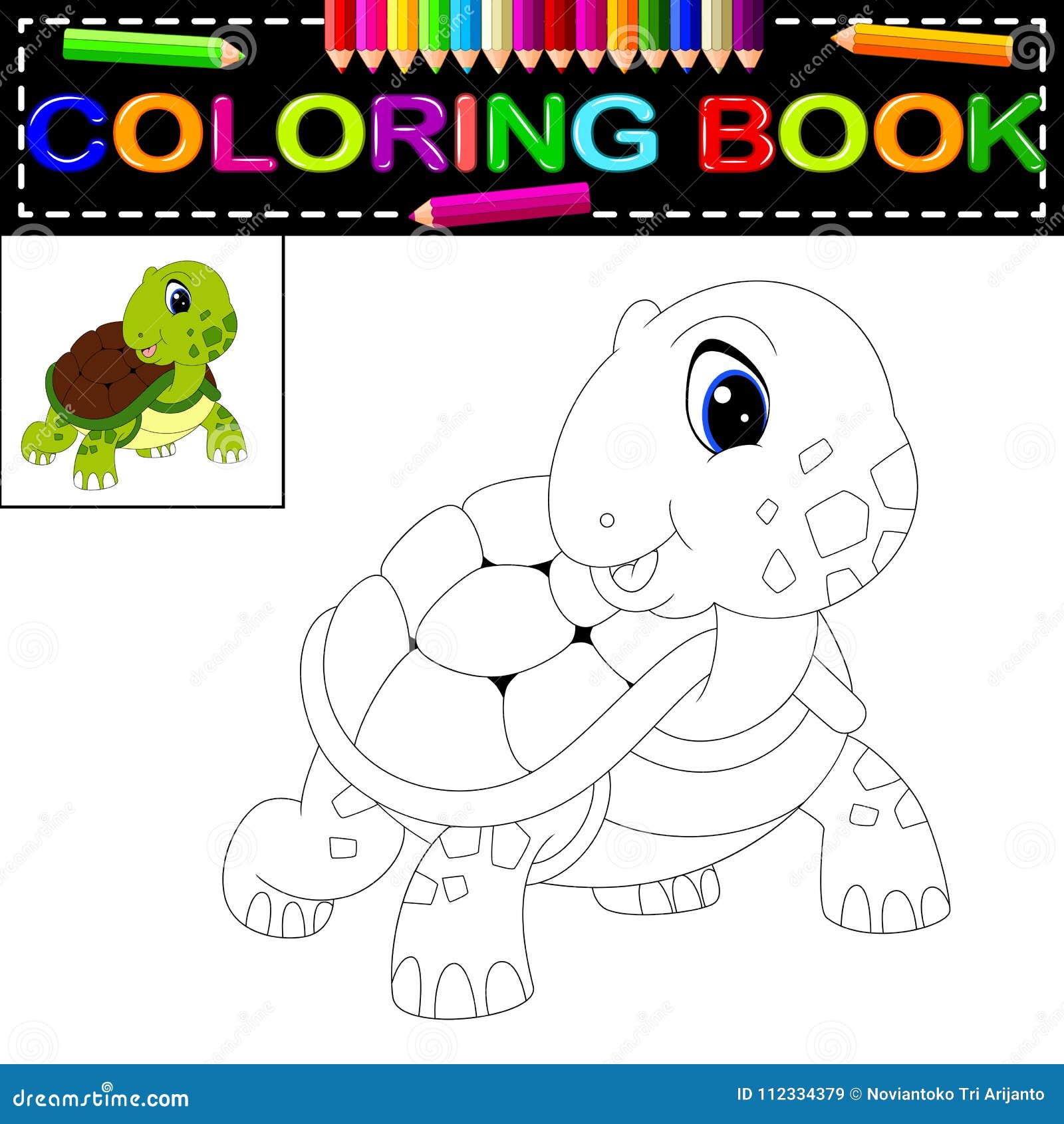 Turtle coloring book stock vector. Illustration of happy - 112334379