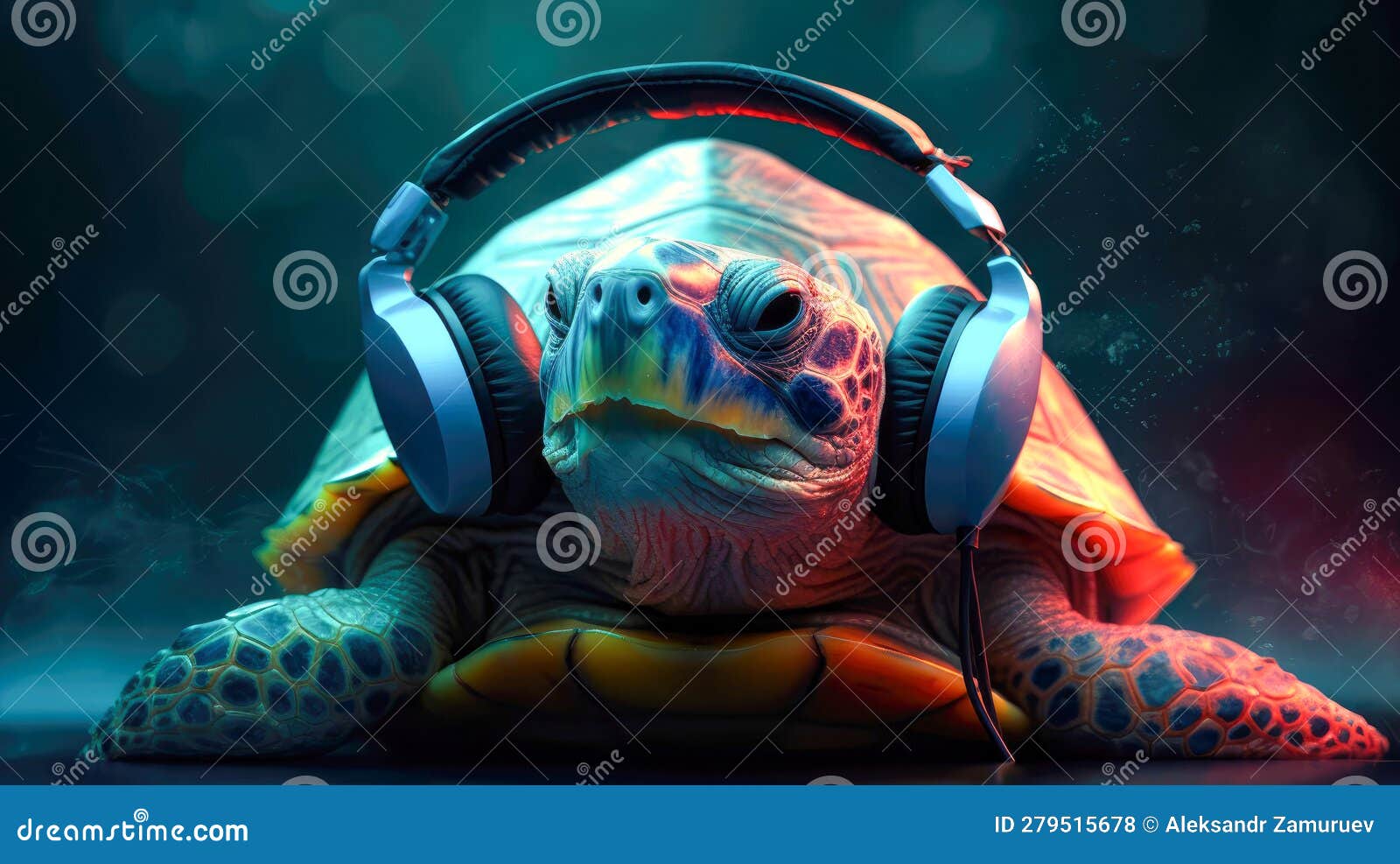 Illustration of a Turtle Dj Wearing Headphones. Ai Generated Stock ...