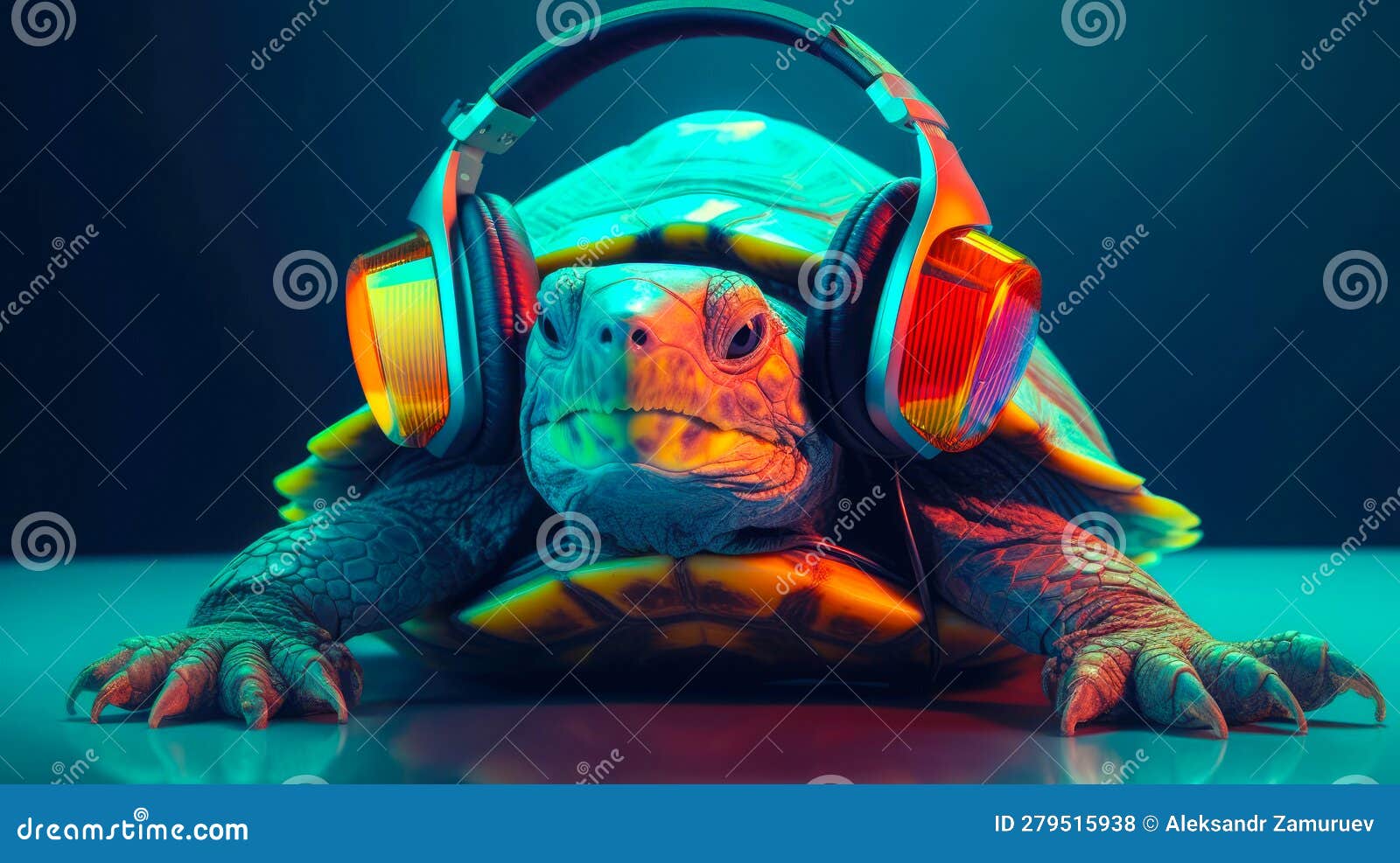 Illustration of a Turtle Dj Wearing Headphones. Ai Generated Stock ...