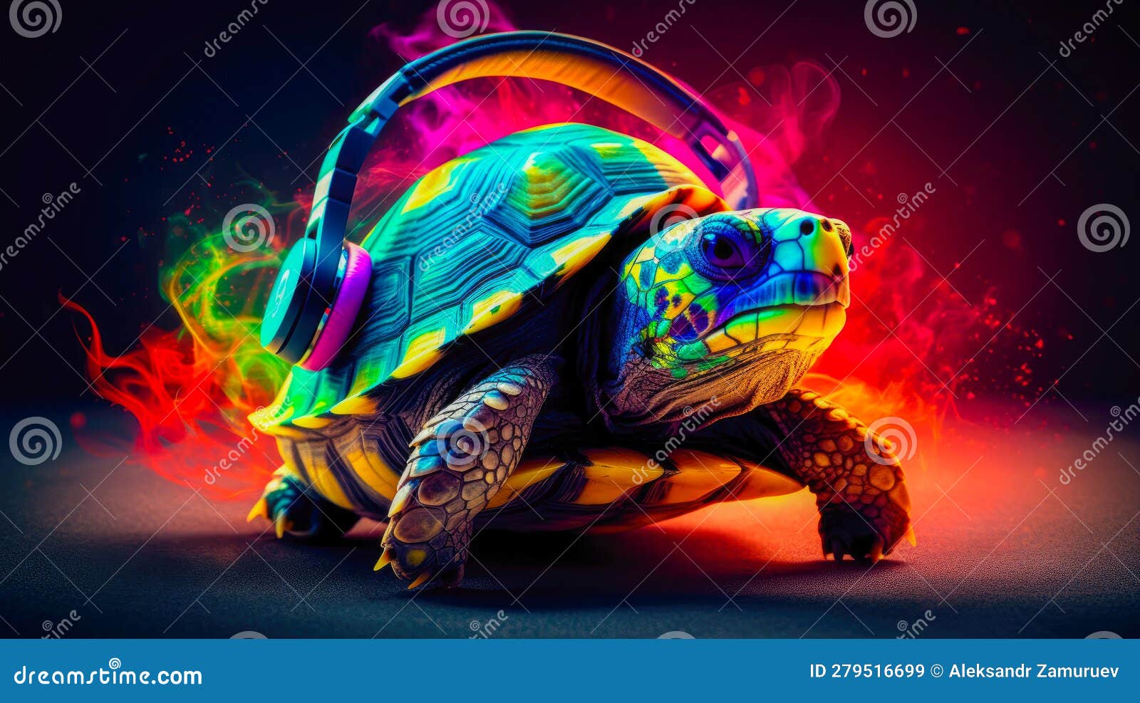 Illustration of a Turtle Dj Wearing Headphones. Ai Generated Stock ...