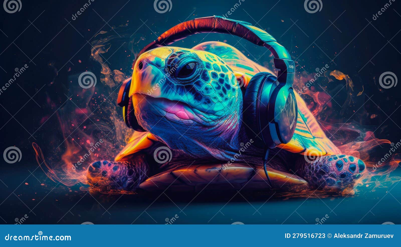 Illustration of a Turtle Dj Wearing Headphones. Ai Generated Stock ...
