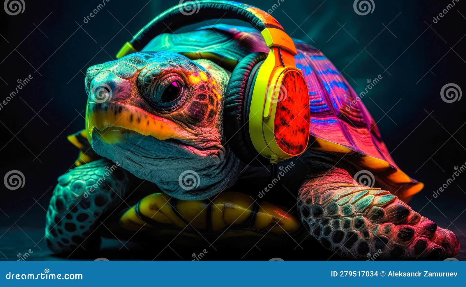 Illustration of a Turtle Dj Wearing Headphones. Ai Generated Stock ...