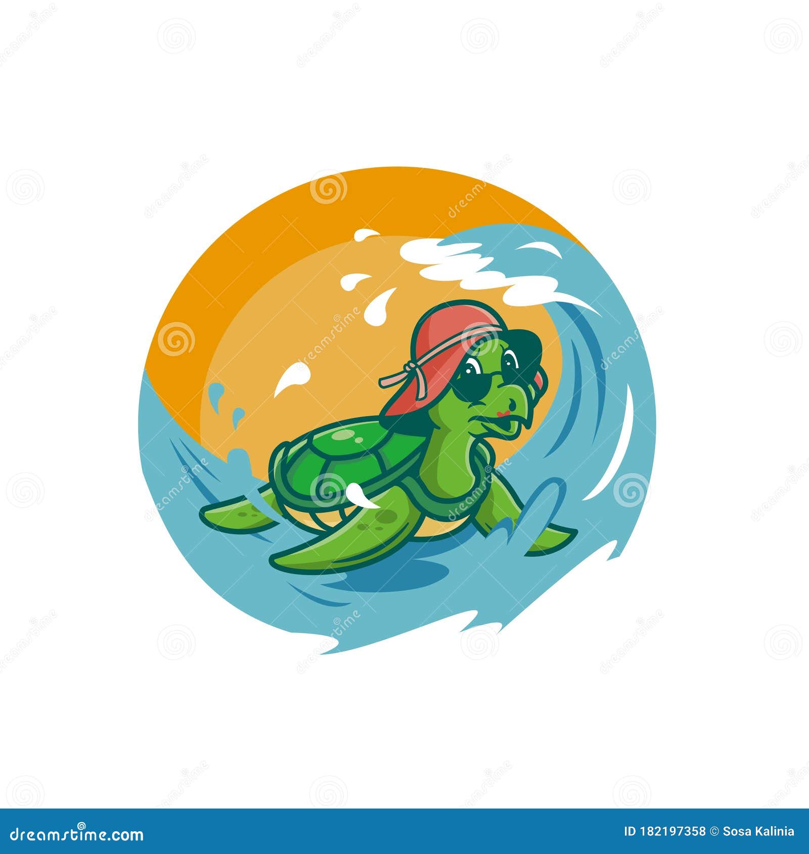 Illustration of a Turtle Enjoying the Waves Stock Illustration ...