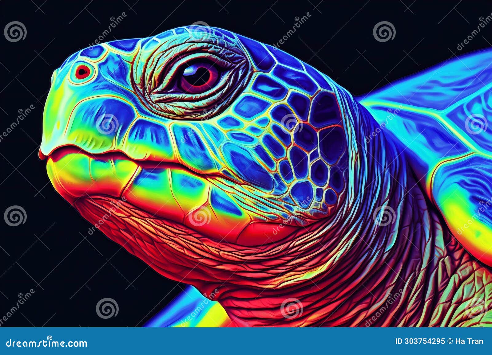 Turtle in Neon Light on a Black Background Stock Illustration ...