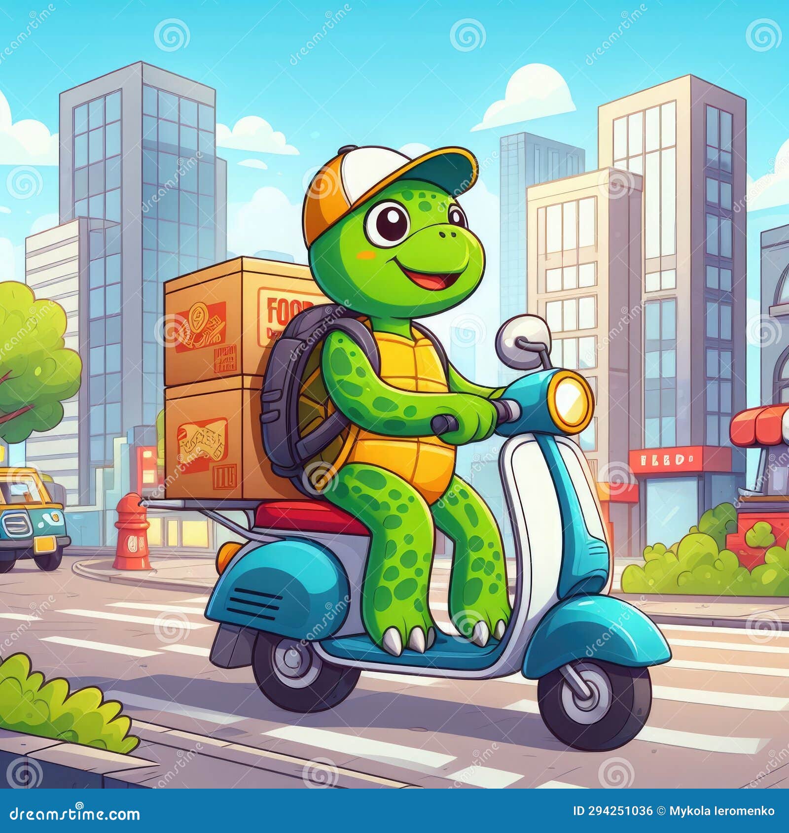 Illustration of a Turtle on a Scooter Working in a Delivery Service ...