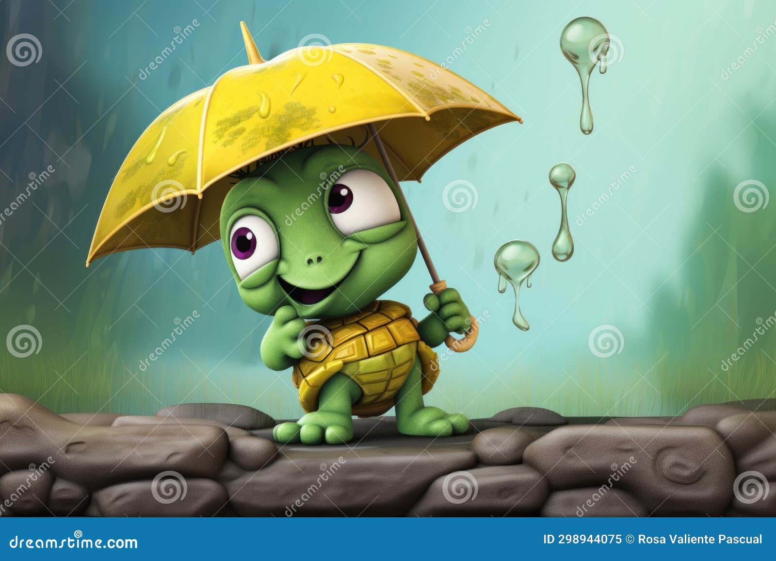 Illustration of Turtle with an Umbrella in the Rain Stock Illustration ...
