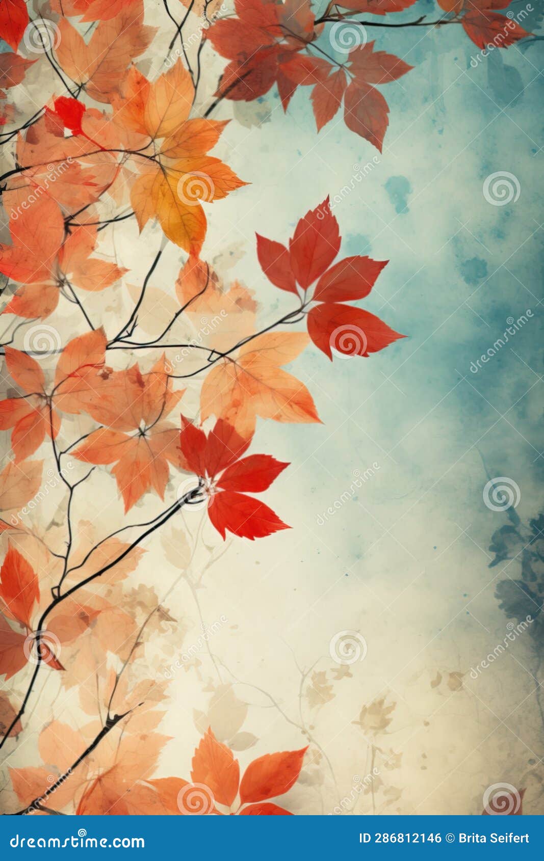 Illustration of a Twig with Colored Autumn Leaves. Generative AI Stock ...
