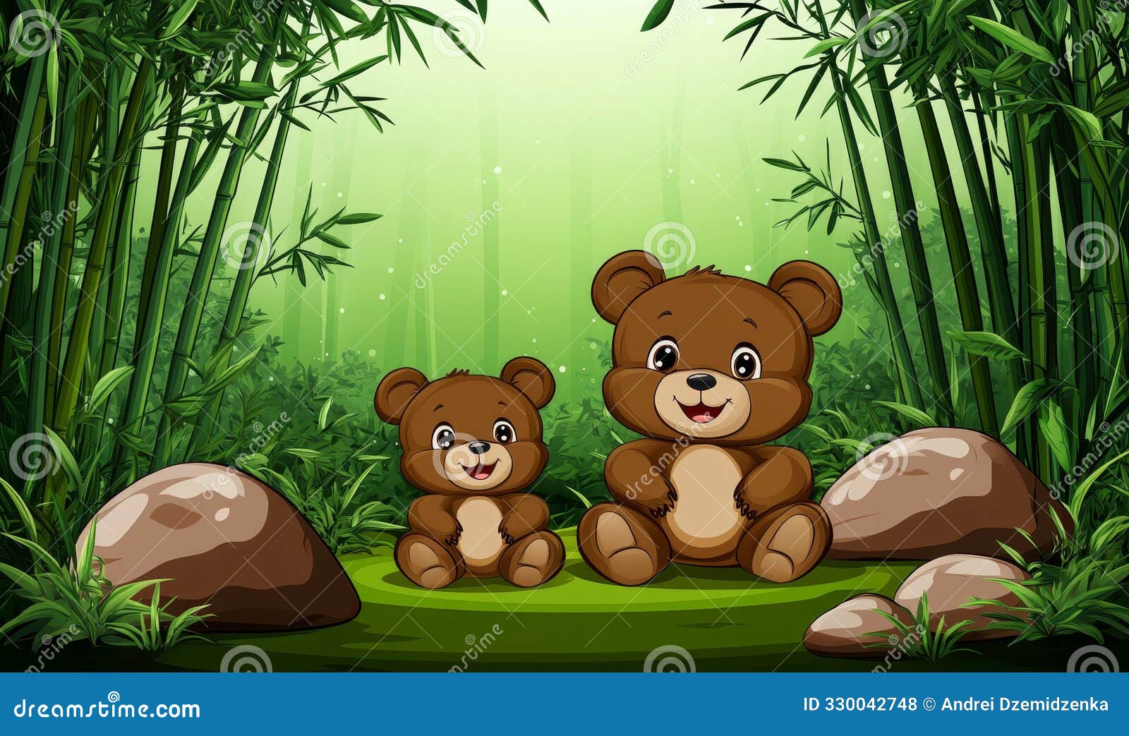 An Illustration of Two Bears in a Bamboo Forest Stock Photo - Image of ...