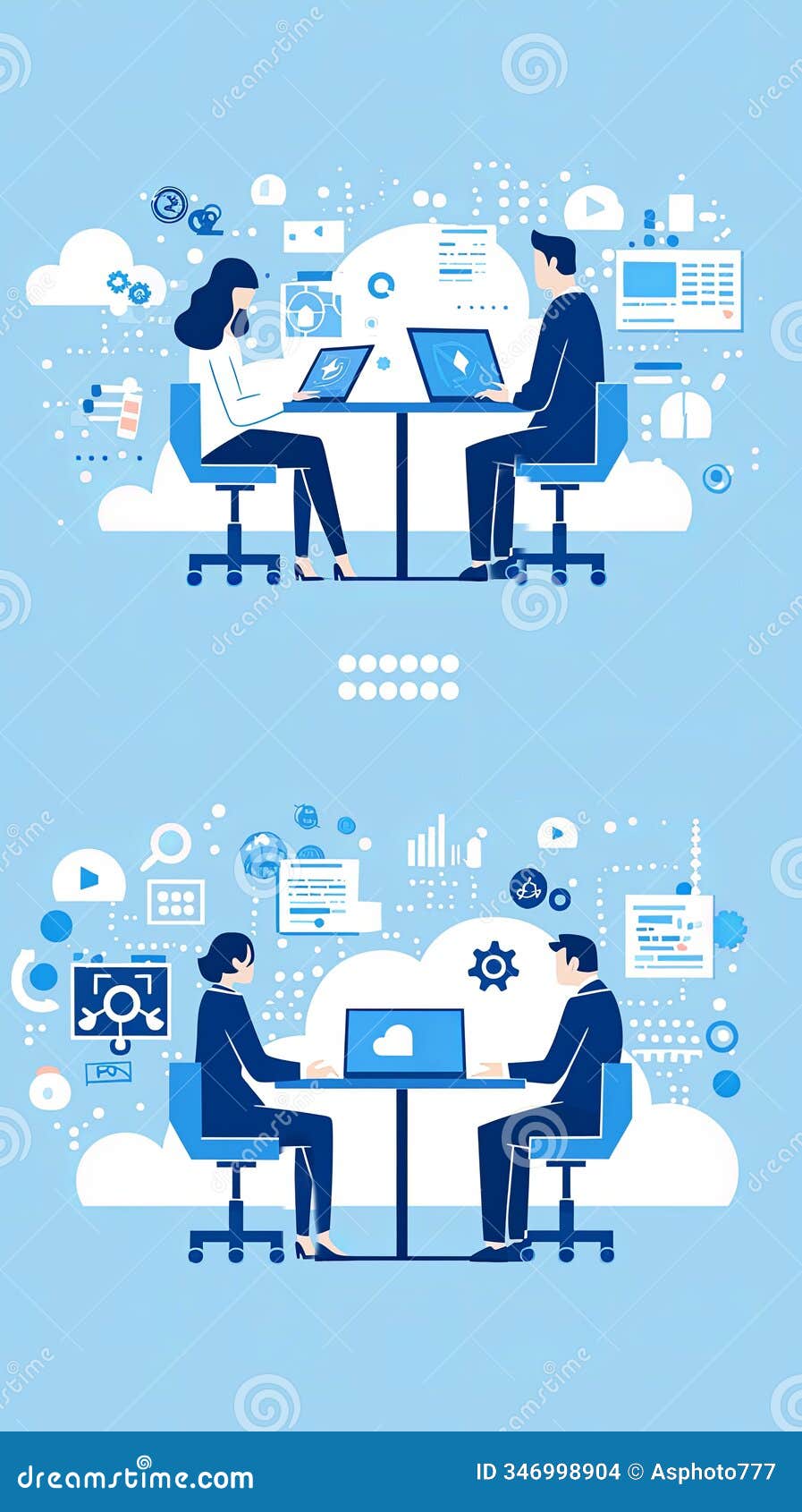 Collaborative Cloud Computing with Two Business Professionals at Desks ...