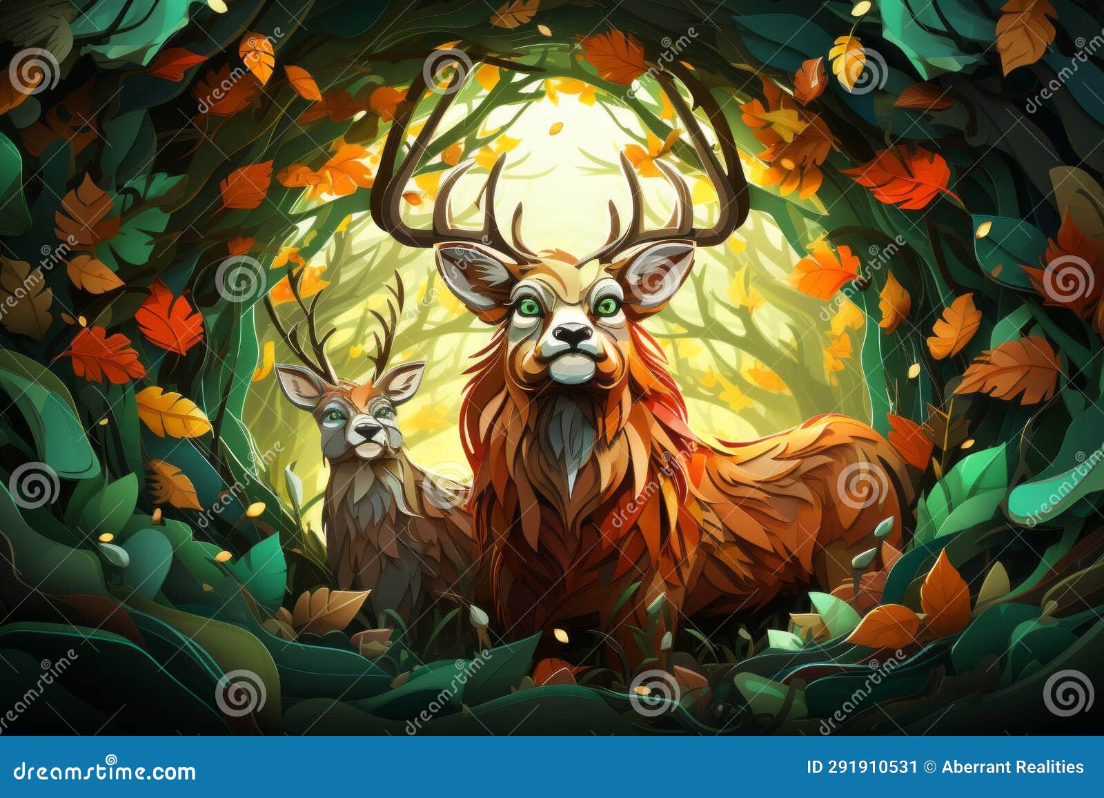 An Illustration of Two Deer in the Forest Stock Illustration ...
