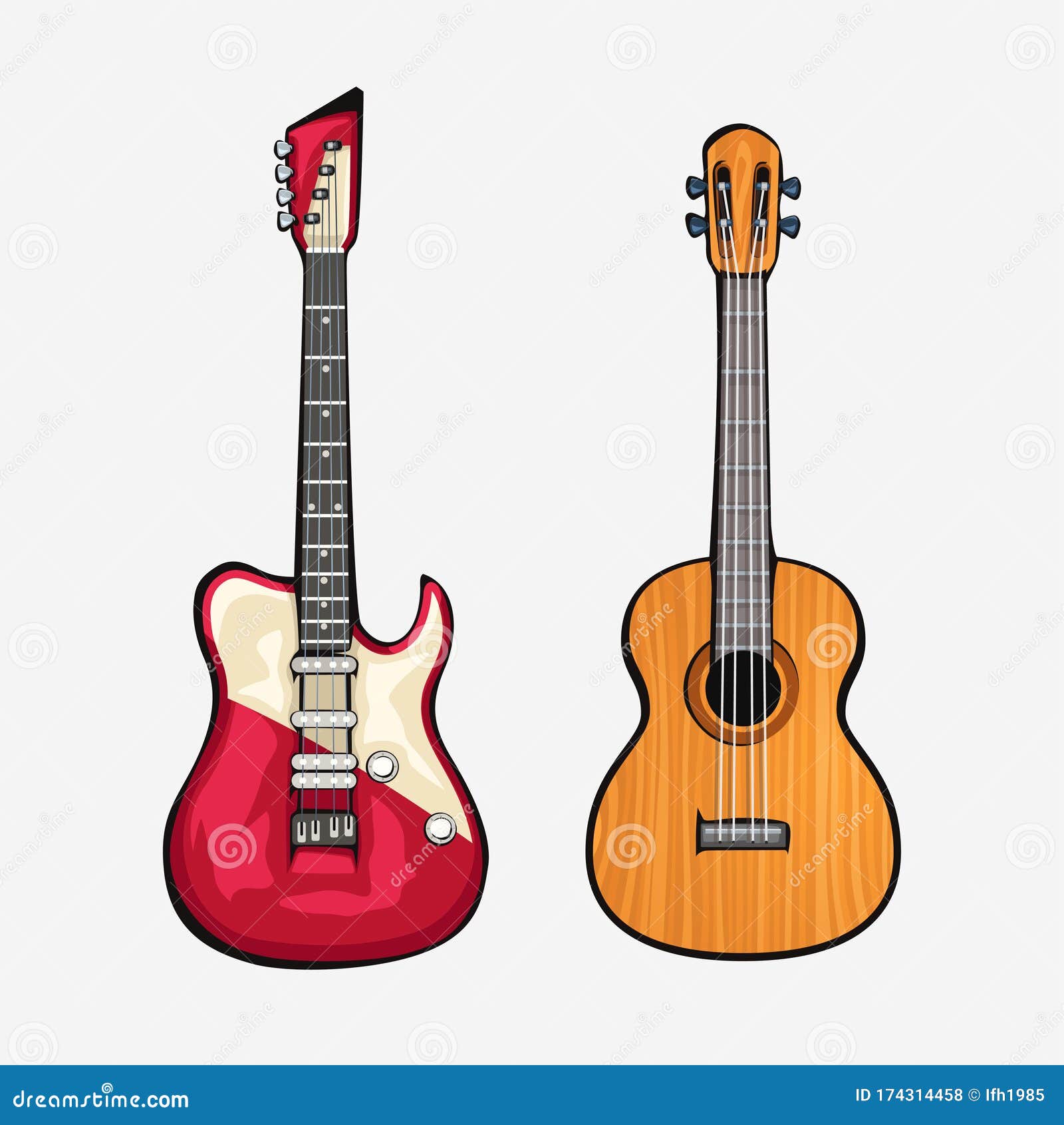 Two Different Guitars Front View Stock Vector - Illustration of song ...