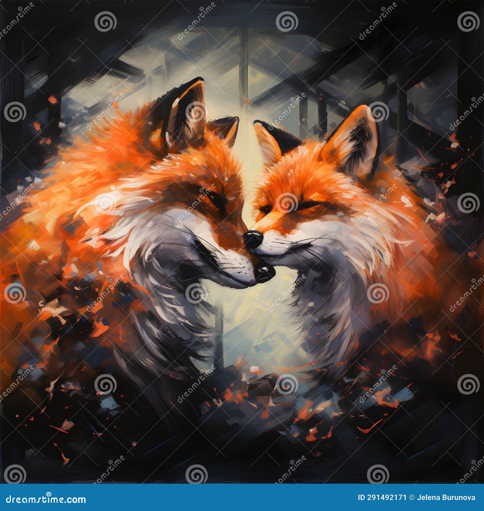 Illustration of two foxes stock illustration. Illustration of drawn ...