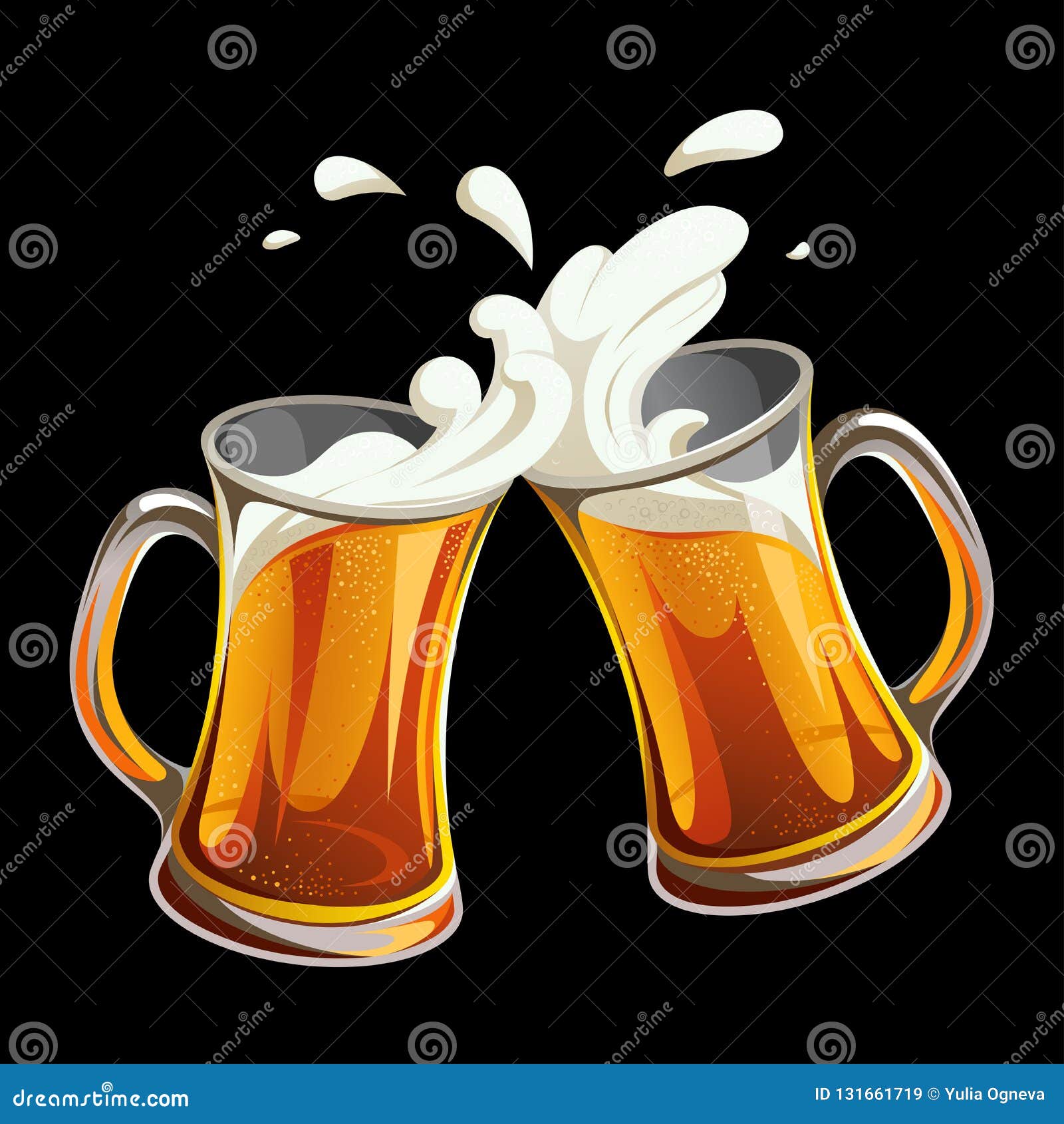 Illustration Of Two Glass Toasting Mugs With Beer On Black Background Cheers Beer Glasses