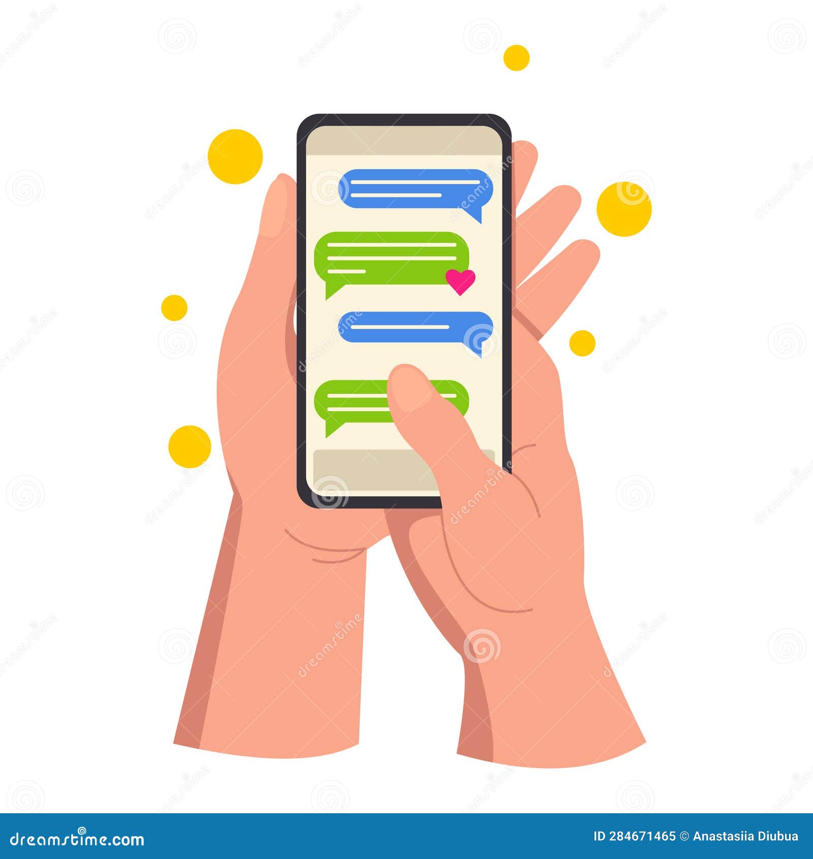 Illustration of Two Hands Holding a Phone with an Open Chat. Messages ...