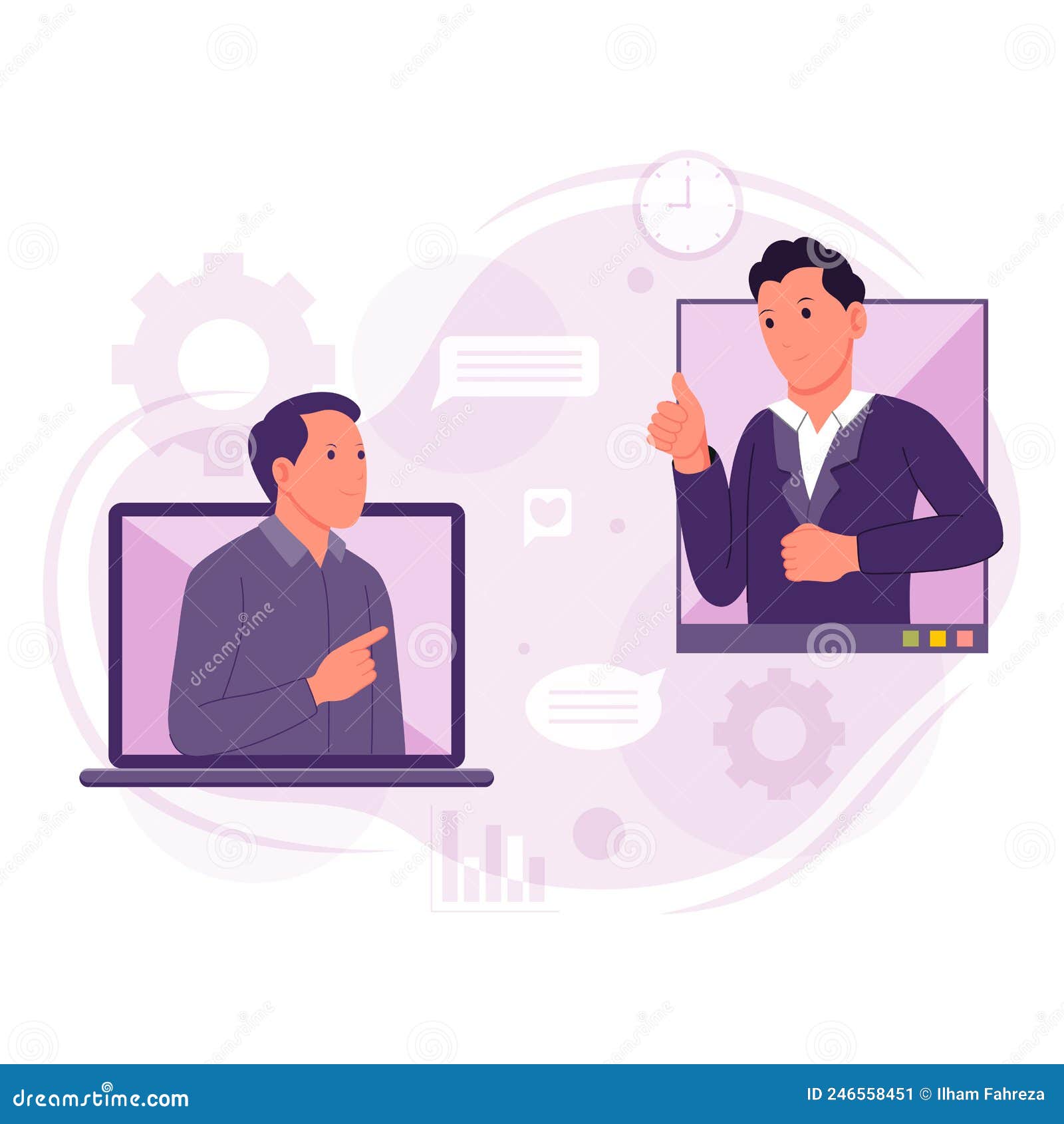 Illustration of Two Happy People Talking Via Video Call Stock ...