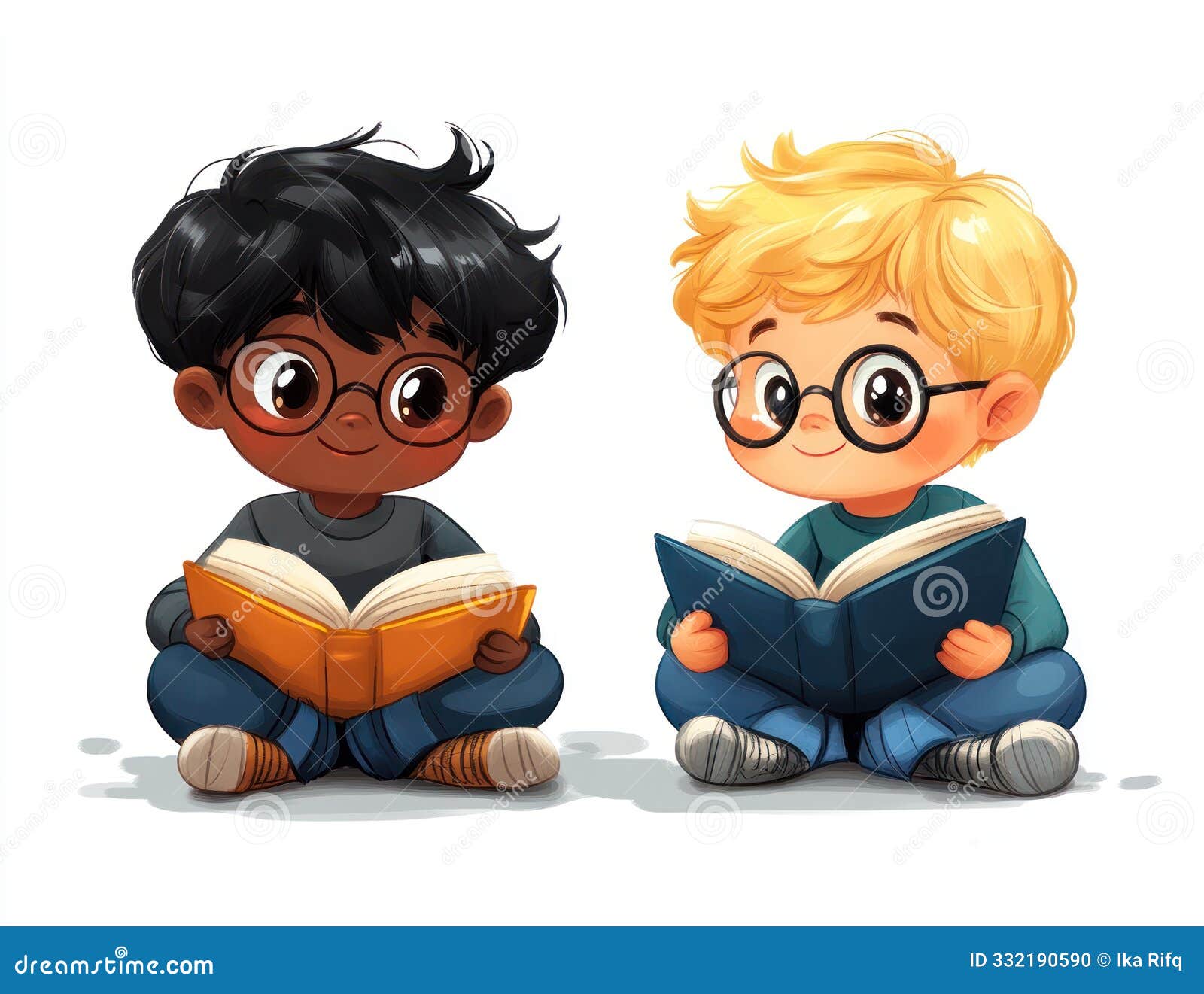 Illustration of Two Kids Reading Books Together Stock Illustration ...