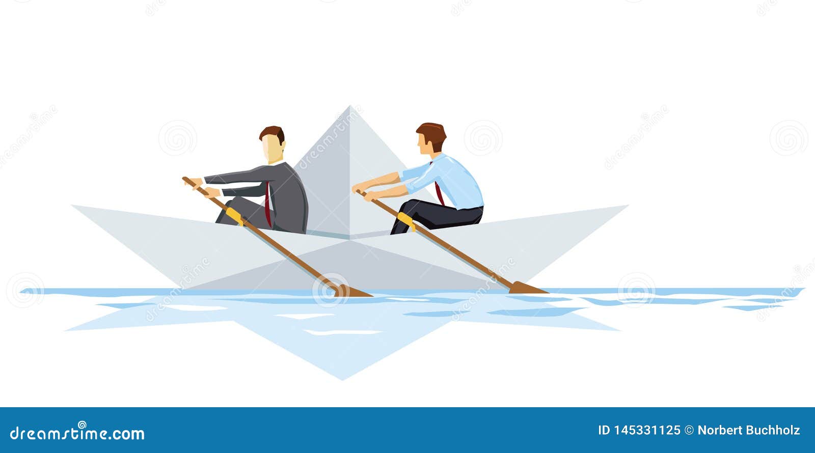 Two men rowing stock vector. Illustration of metaphor - 145331125