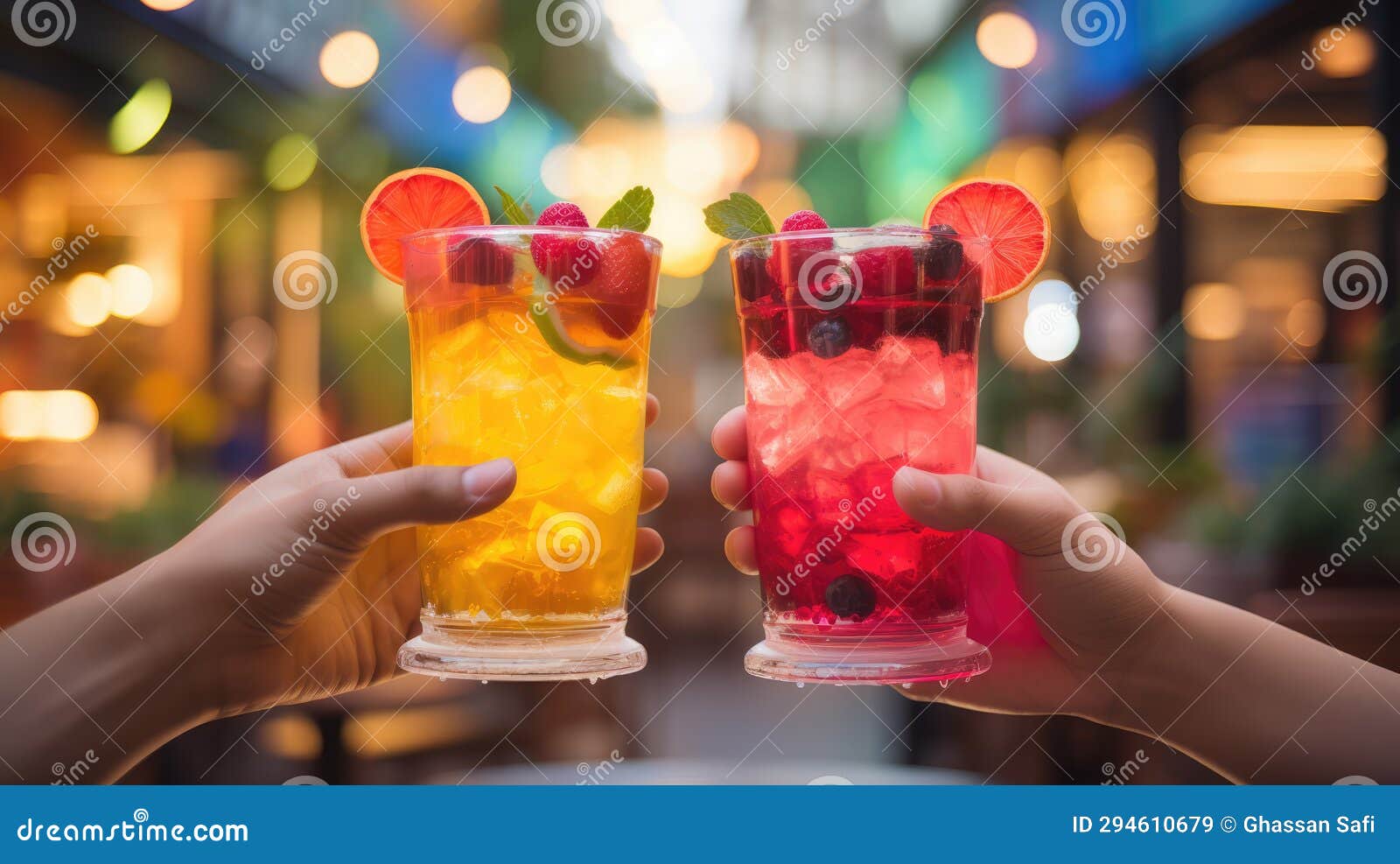 Two People Making a Toast with Fruit Cocktail Drinks Stock Illustration ...
