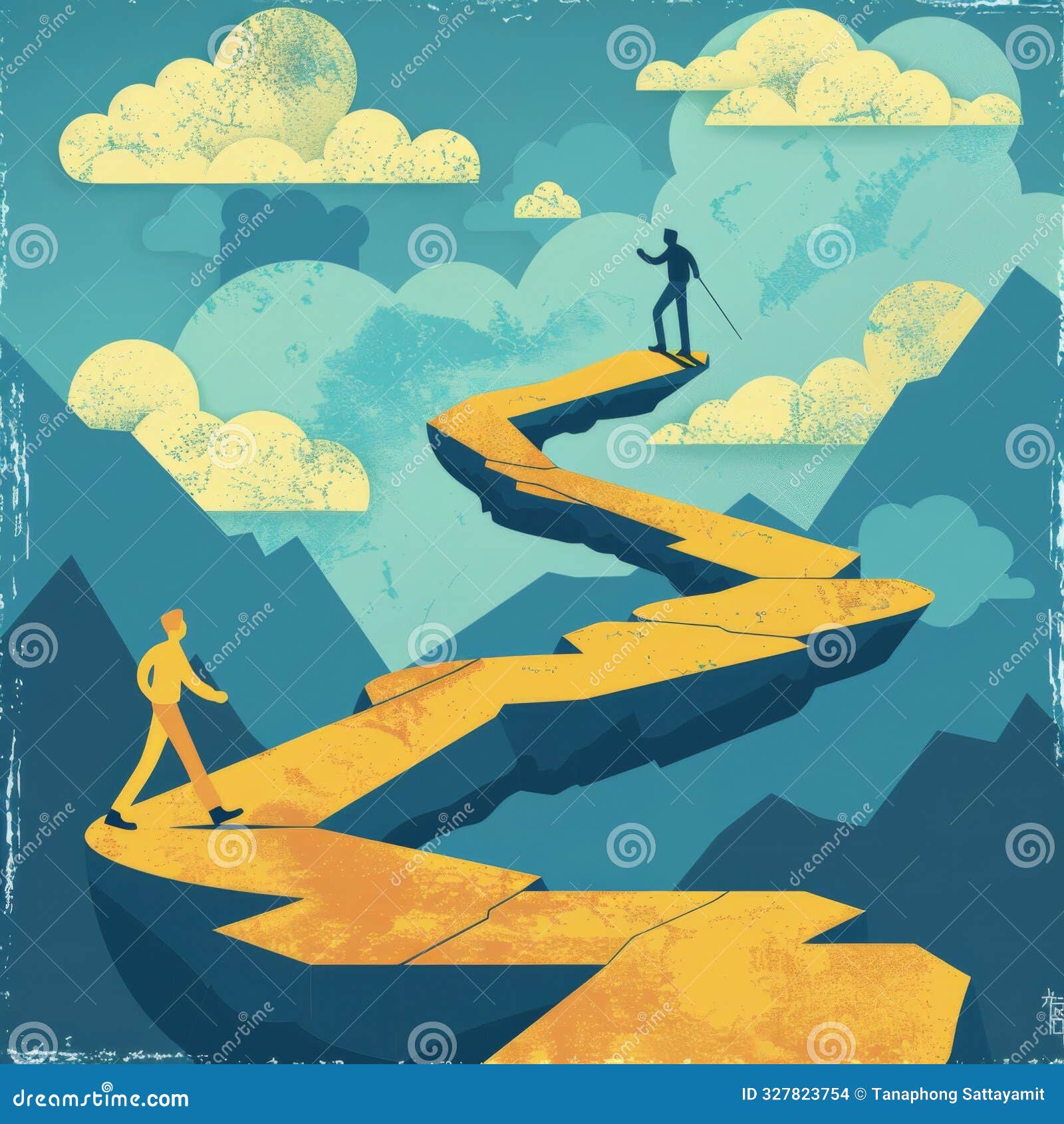 Illustration of Two People on Separate Paths a Conceptual Artwork Representing a Journey with ...
