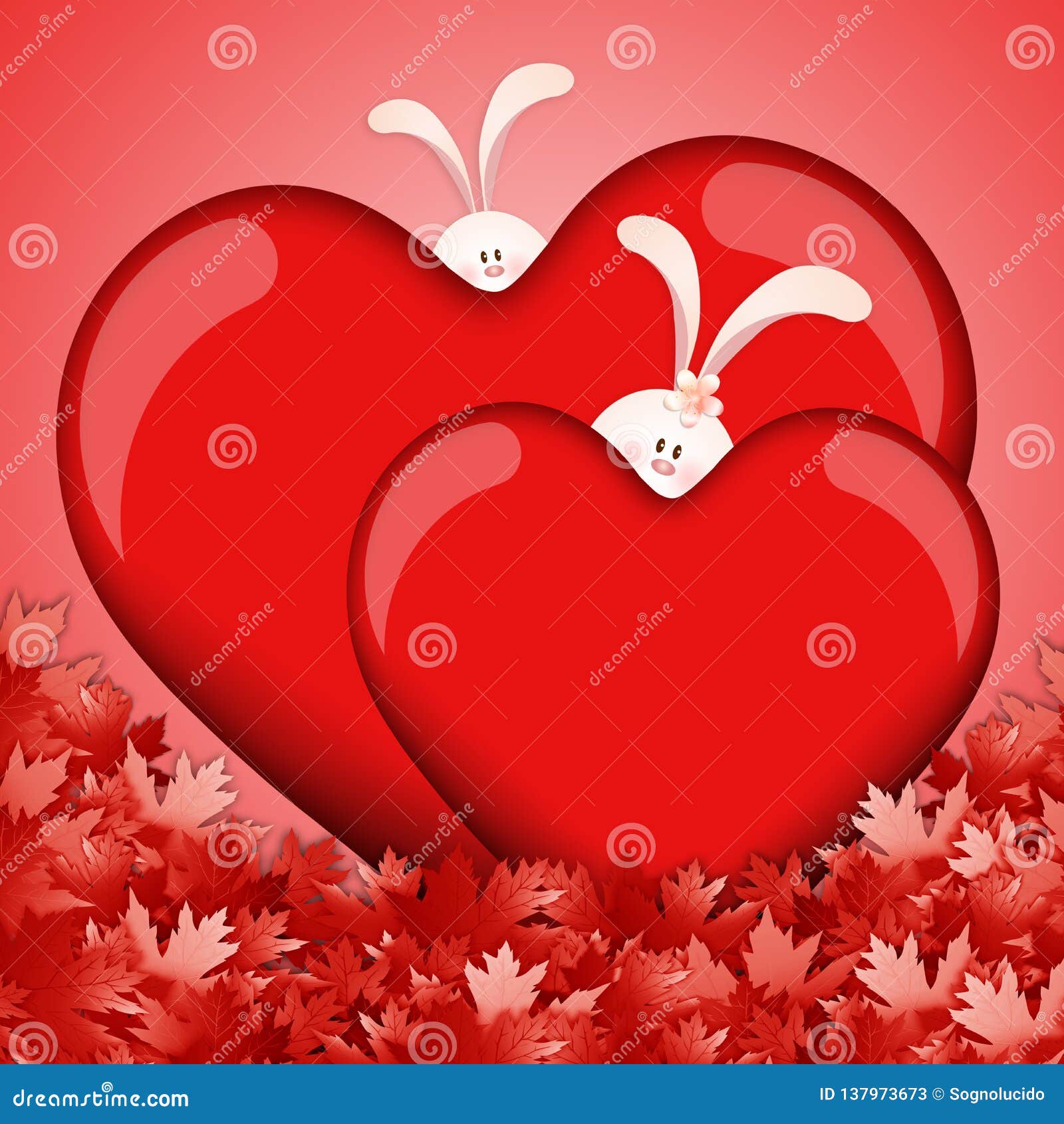 Two Rabbit in Love with Heart Stock Illustration - Illustration of bond ...