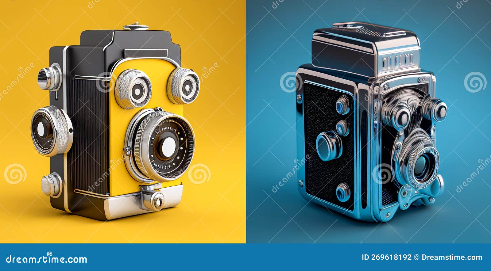Illustration of Two Retro Cameras on Flat Background Created with AI ...