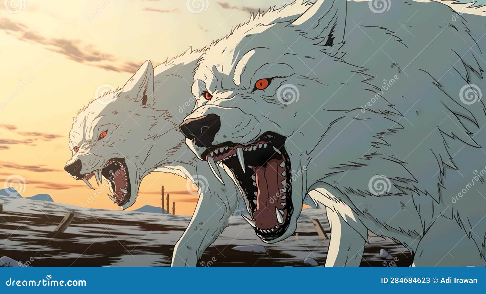 An Illustration of Two White Vicious Wolf Animation Stock Illustration ...