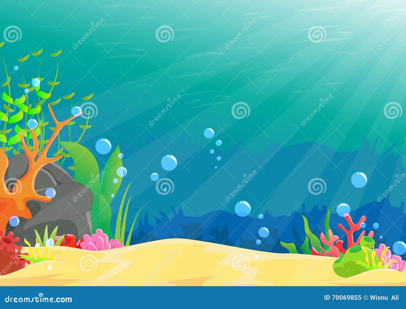 Underwater Landscape With Tropical Fish Wallpaper Cartoon Vector ...