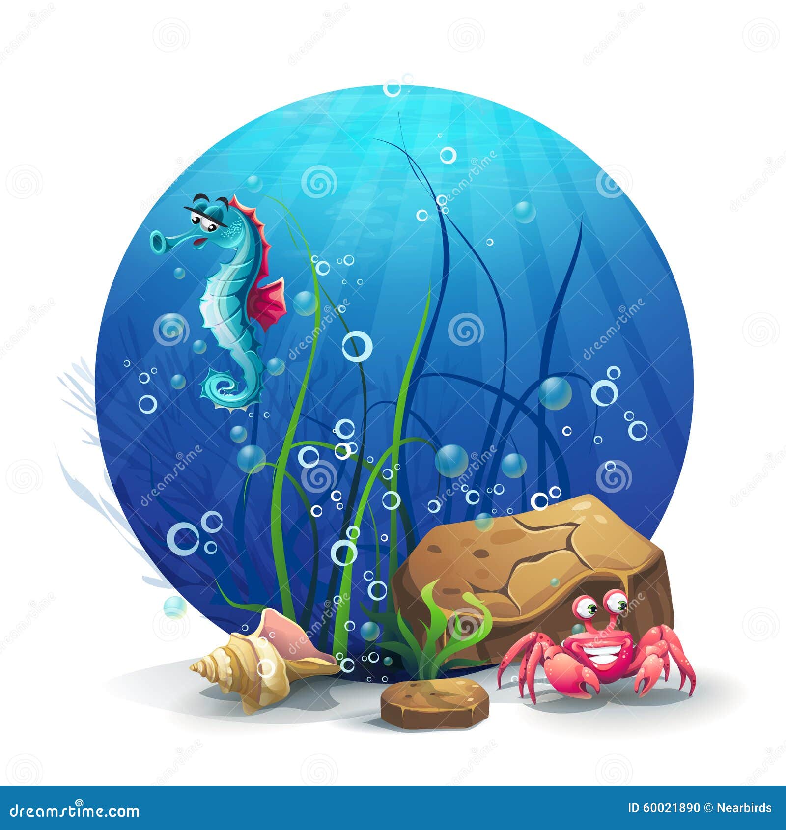 Illustration of Underwater Rocks with Seahorse and Crab Stock Vector ...