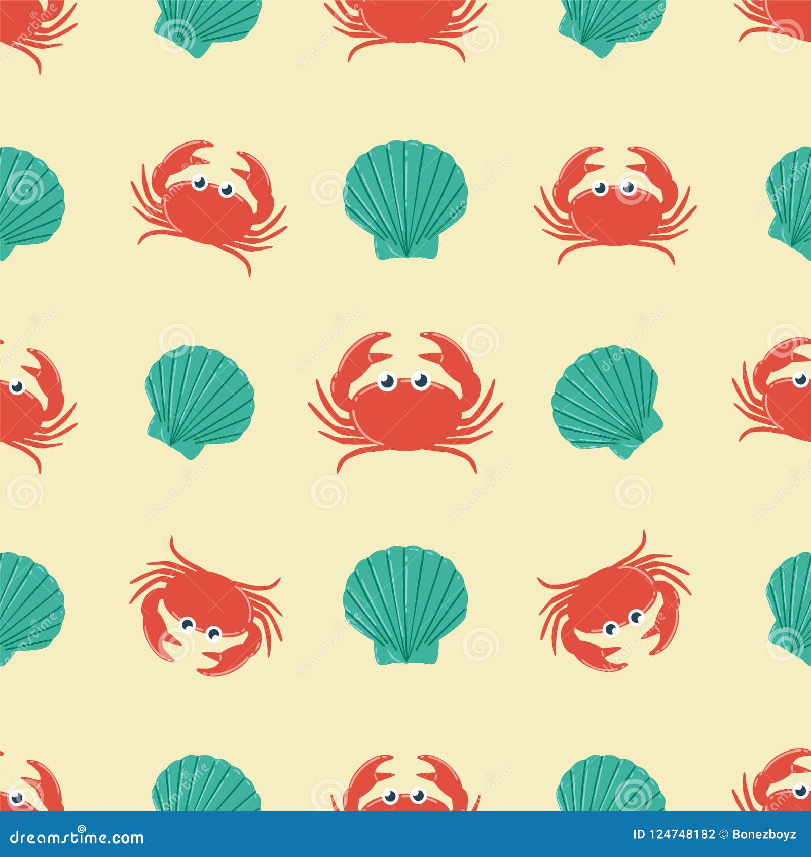 Crab and Seashell Seamless Pattern Stock Vector - Illustration of ...