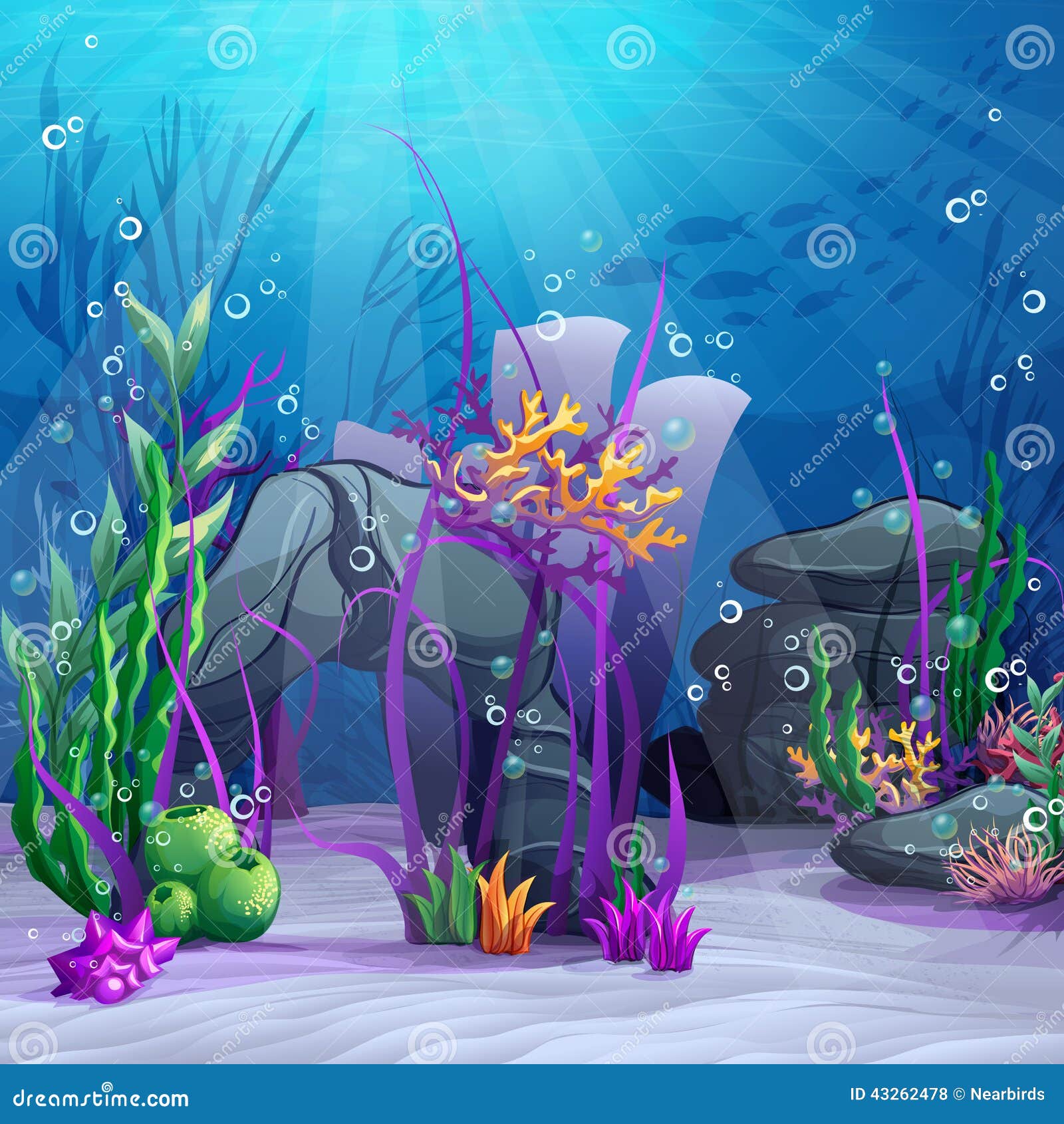 Underwater World Collection. Set Of Cute Cartoon Animals, Divers ...