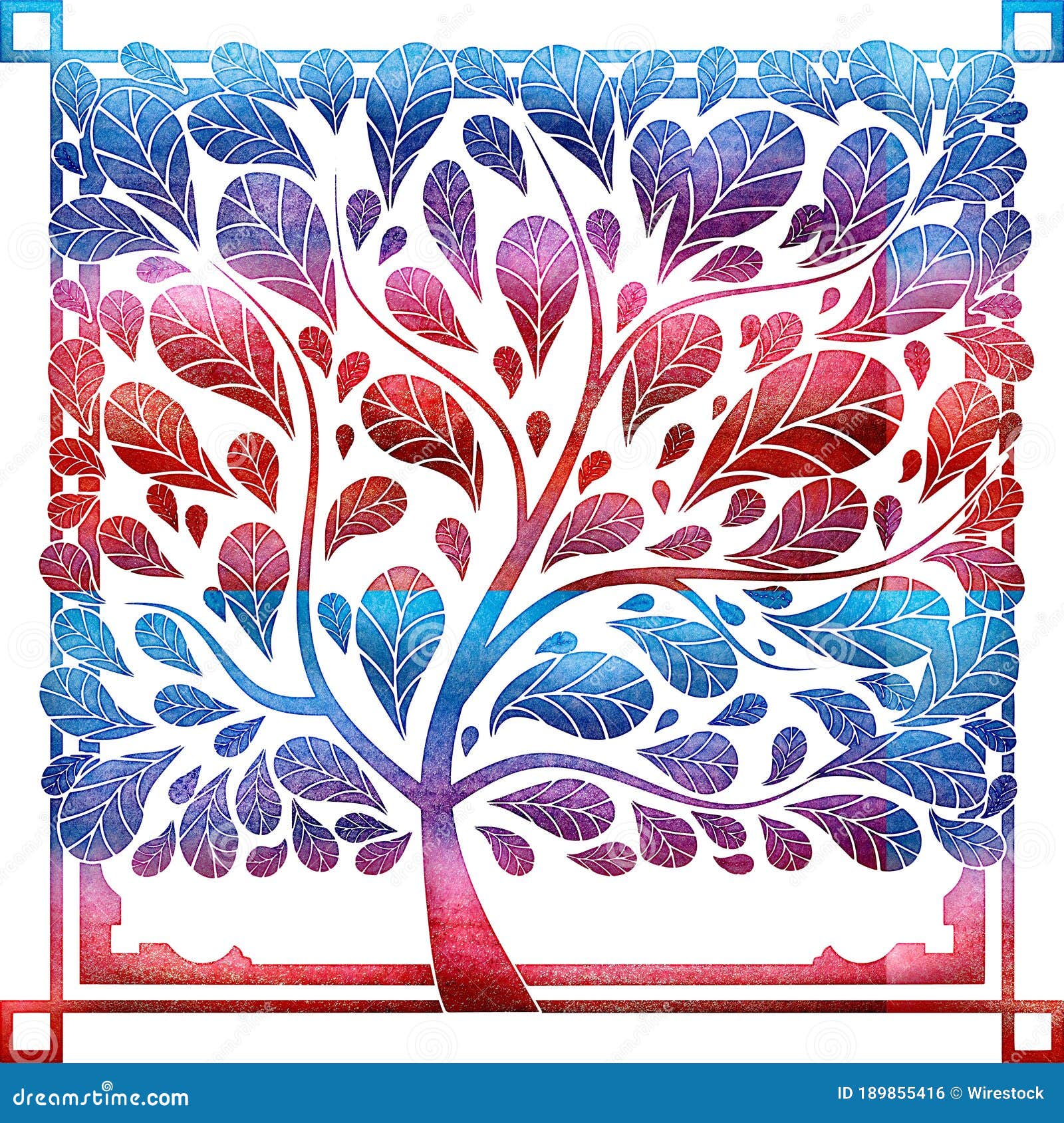Illustration of a Unique Design of a Colorful Tree with a Border in the ...