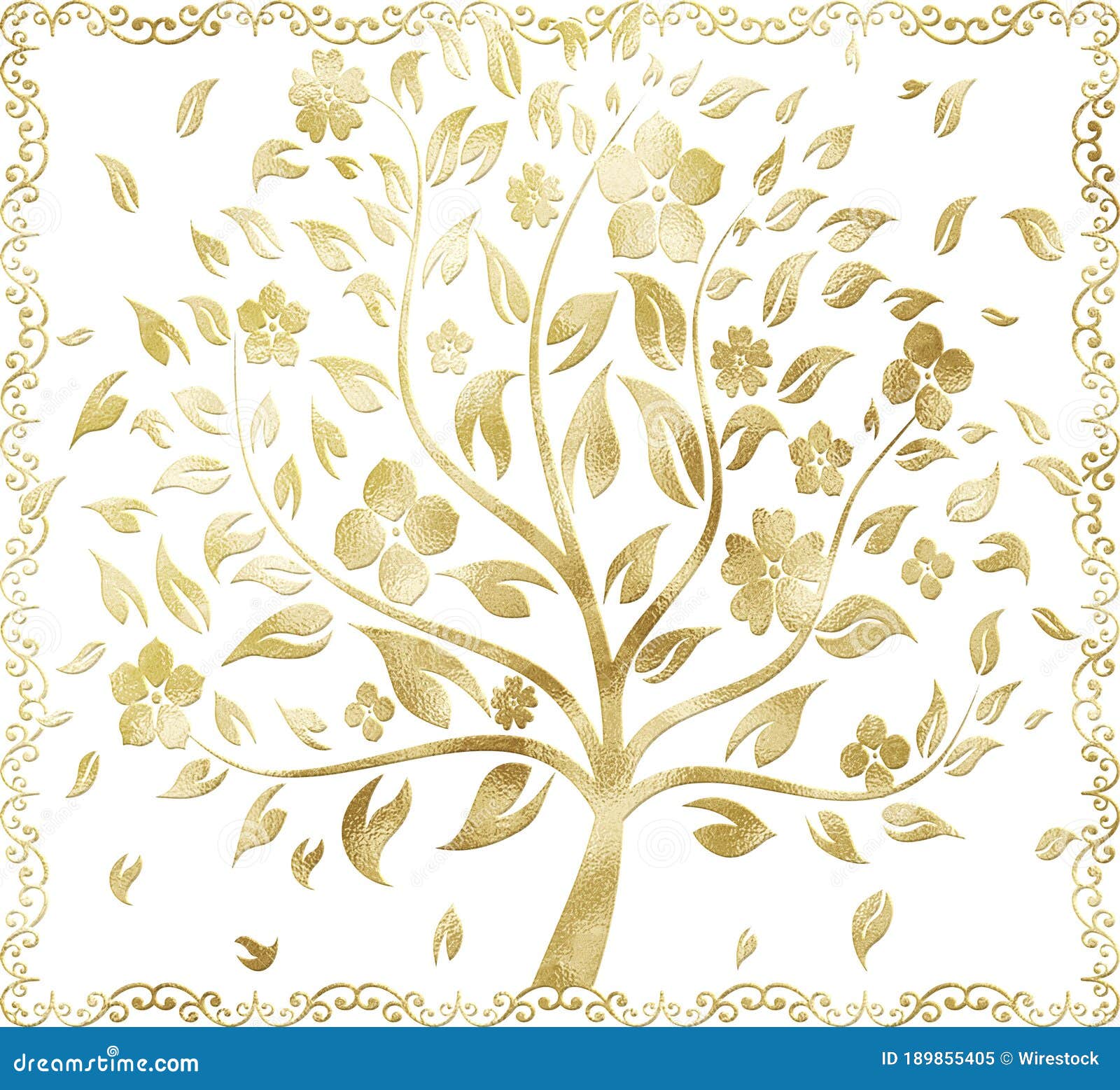 Illustration of a Unique Design of a Golden Tree with a Border in the ...