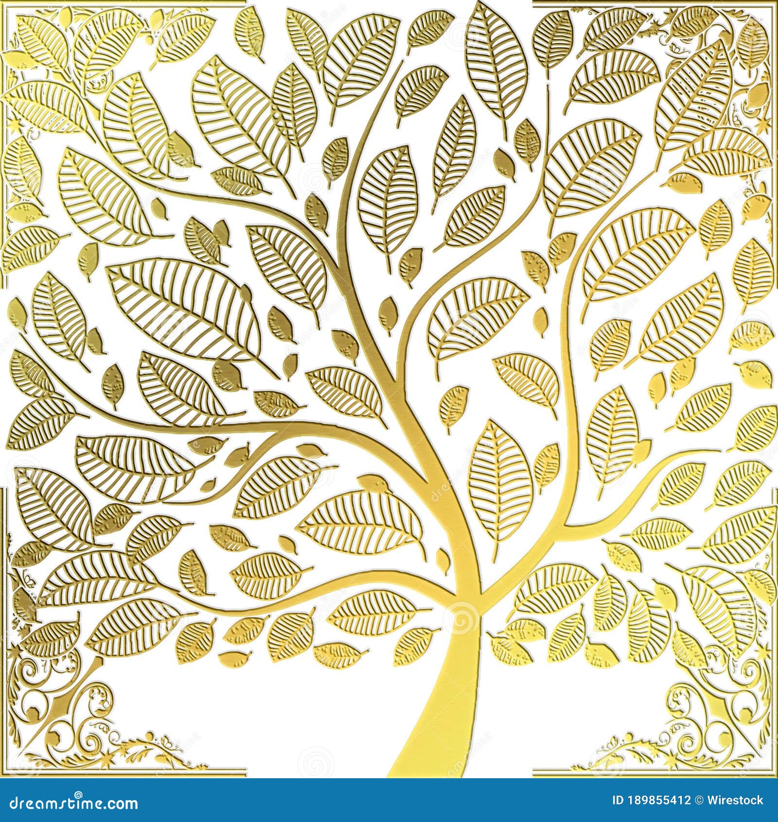 Illustration of a Unique Design of a Golden Tree Isolated on a White ...