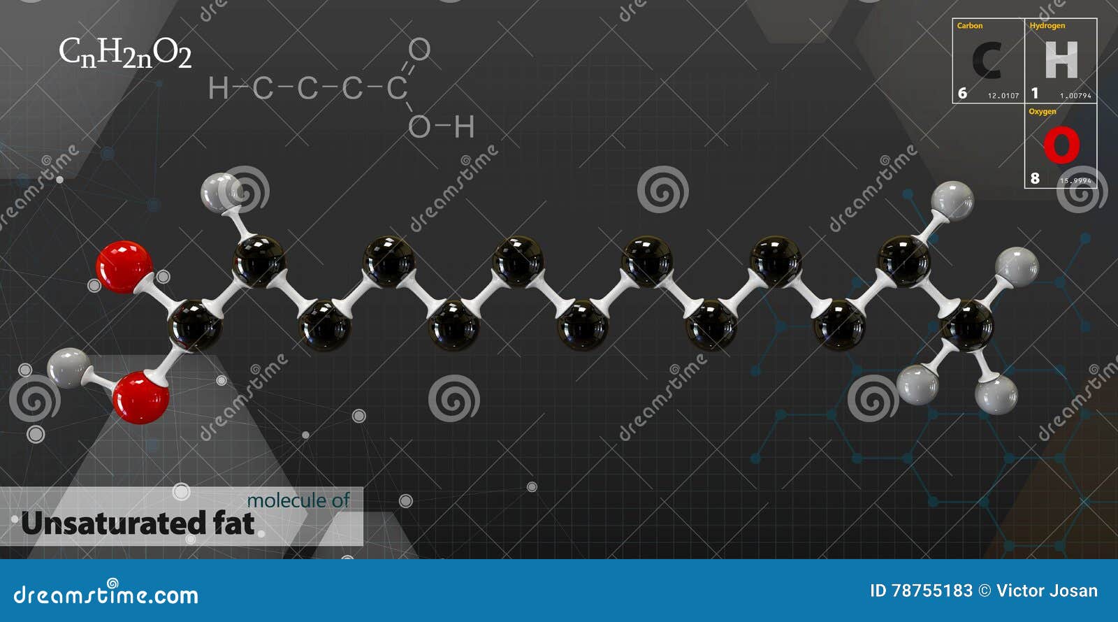 Illustration of Unsaturated Fat Molecule Isolated Gray Backgroun Stock ...