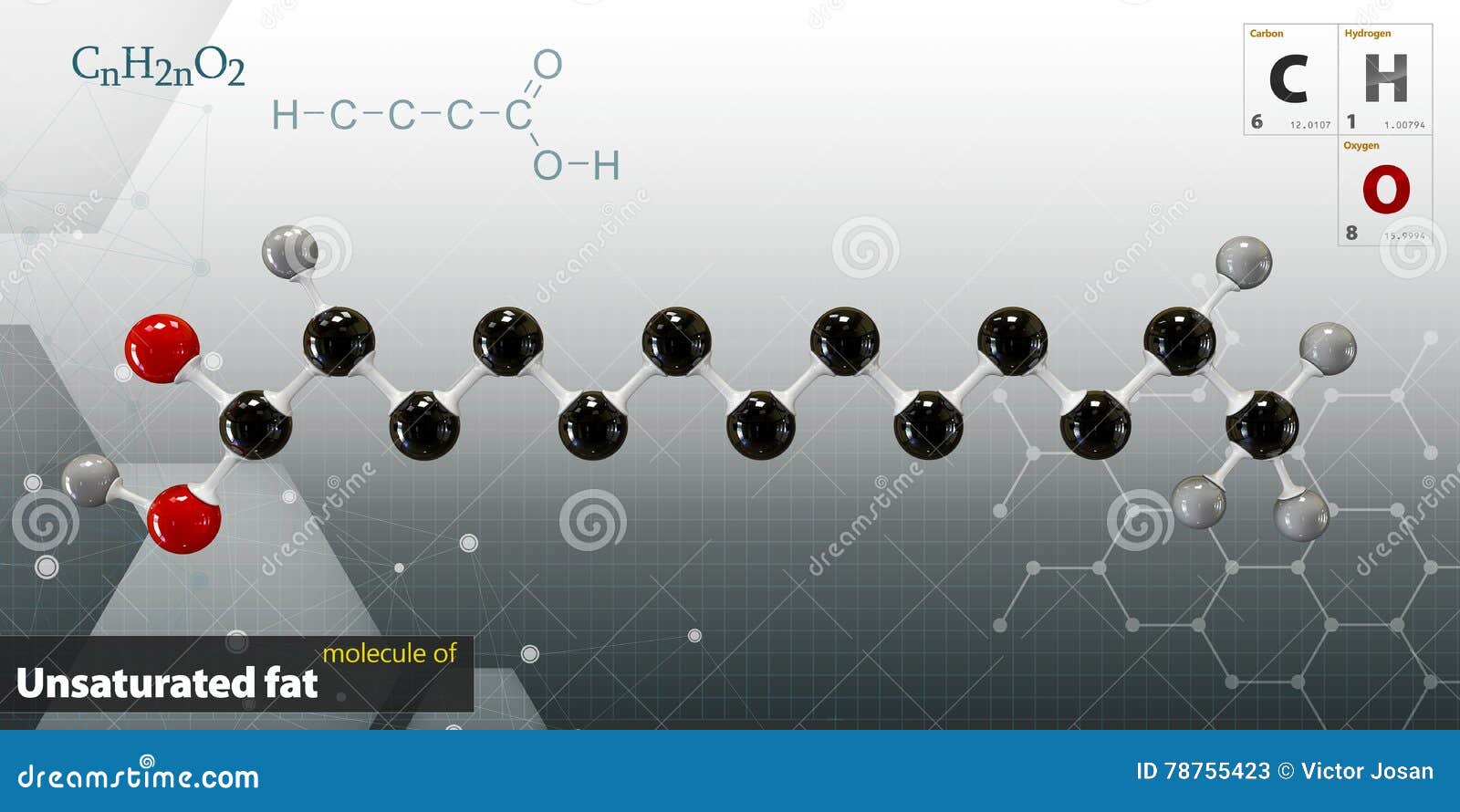 Illustration of Unsaturated Fat Molecule Isolated Gray Backgroun Stock ...