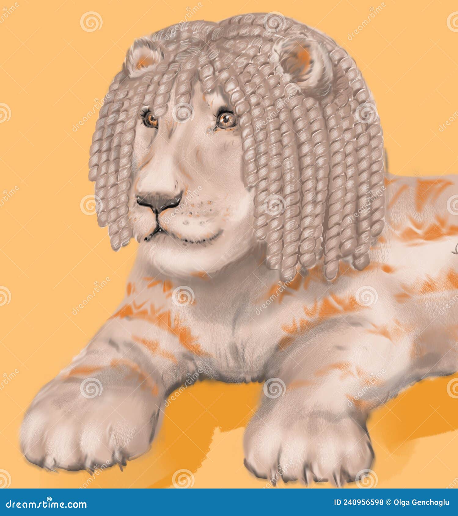 Illustration of an Unusual Lion with a Curly Mane and Unusual Colors ...